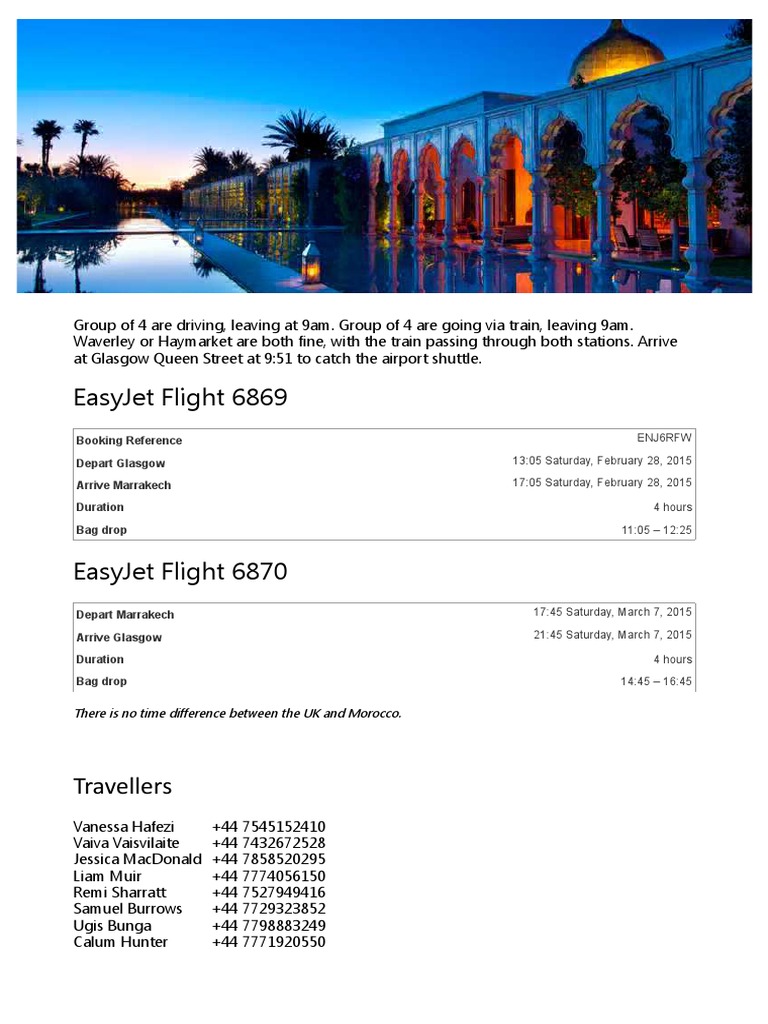 Morocco Travel Itinerary: Flights, Stays, and Highlights | PDF