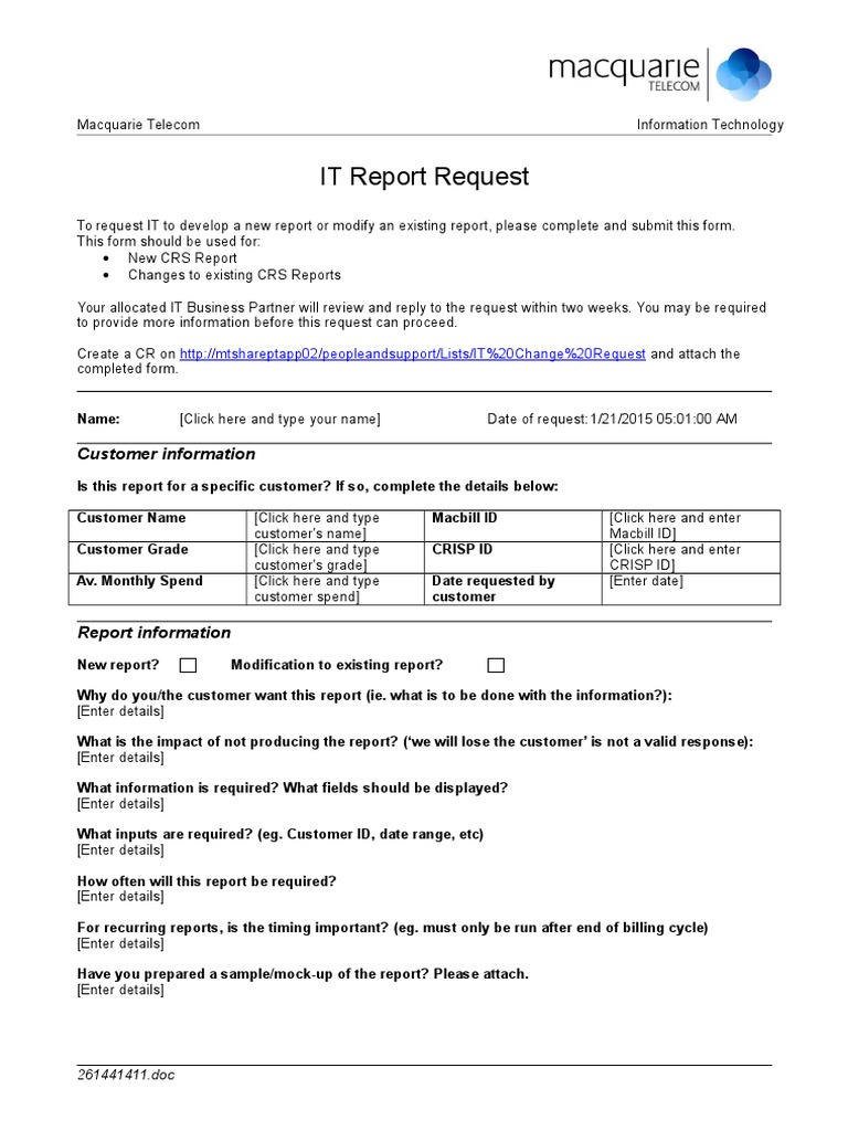 IT Report Request Form Guide | PDF
