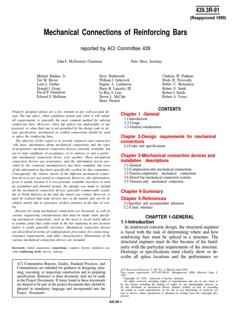 ACI 439-99 Mechanical Connections of Reinforcing Bars | PDF | Screw ...