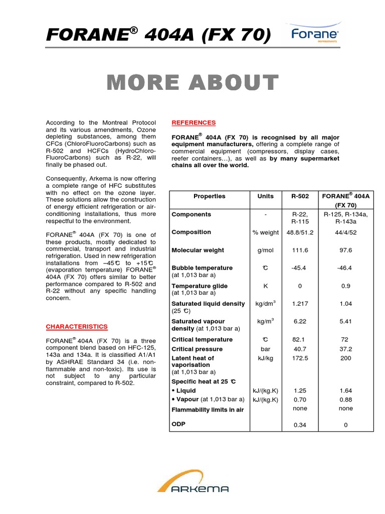 Forane R404A Technical Data PDF | PDF | Chlorofluorocarbon | Air ...