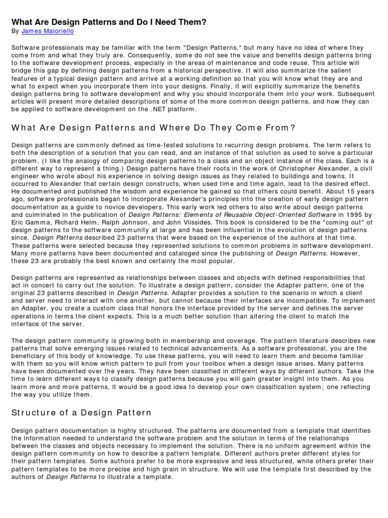 What Are Design Patterns And Do I Need Them Pdf Class Computer