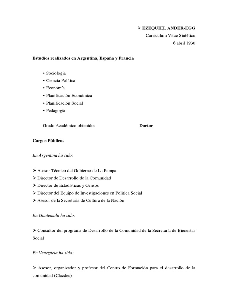 CV Ander Egg | PDF | Trabajo Social | Maestros