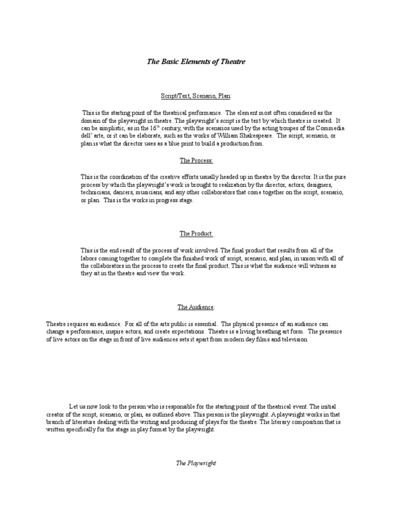 The Basic Elements of Theatre | PDF | Playwright | Theatre
