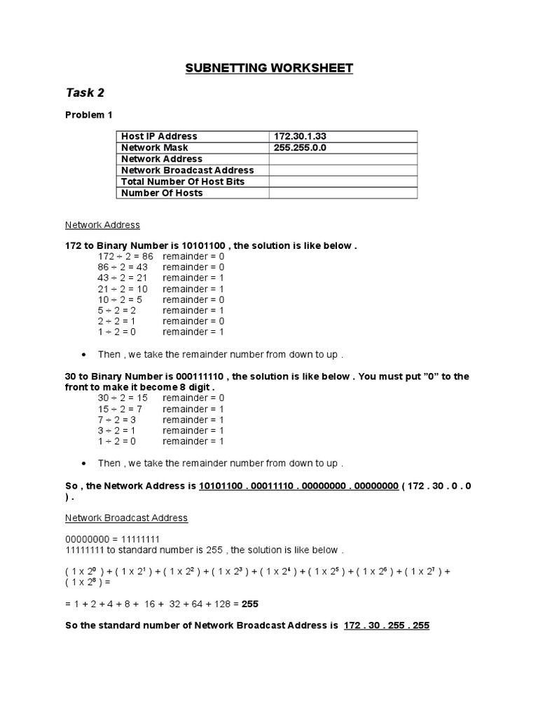 Task 2: Subnetting Worksheet | PDF | Ip Address | Network Architecture
