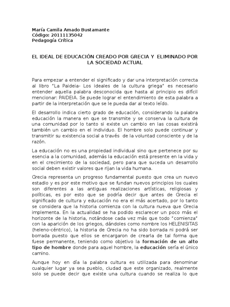 Ensayo Paideia | PDF | Antigua Grecia | Grecia