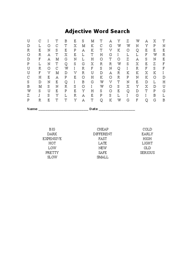 Adjective Word Search | PDF