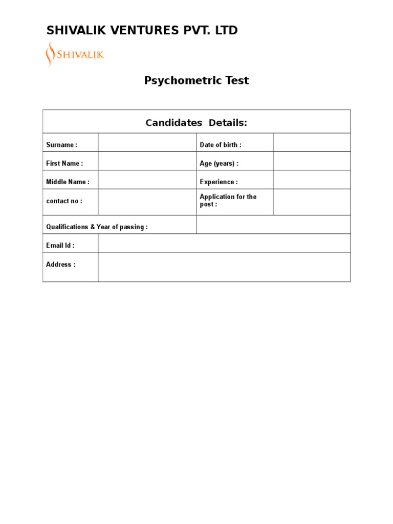 Psychometric Test Question Paper | PDF | Tests | Evaluation Methods