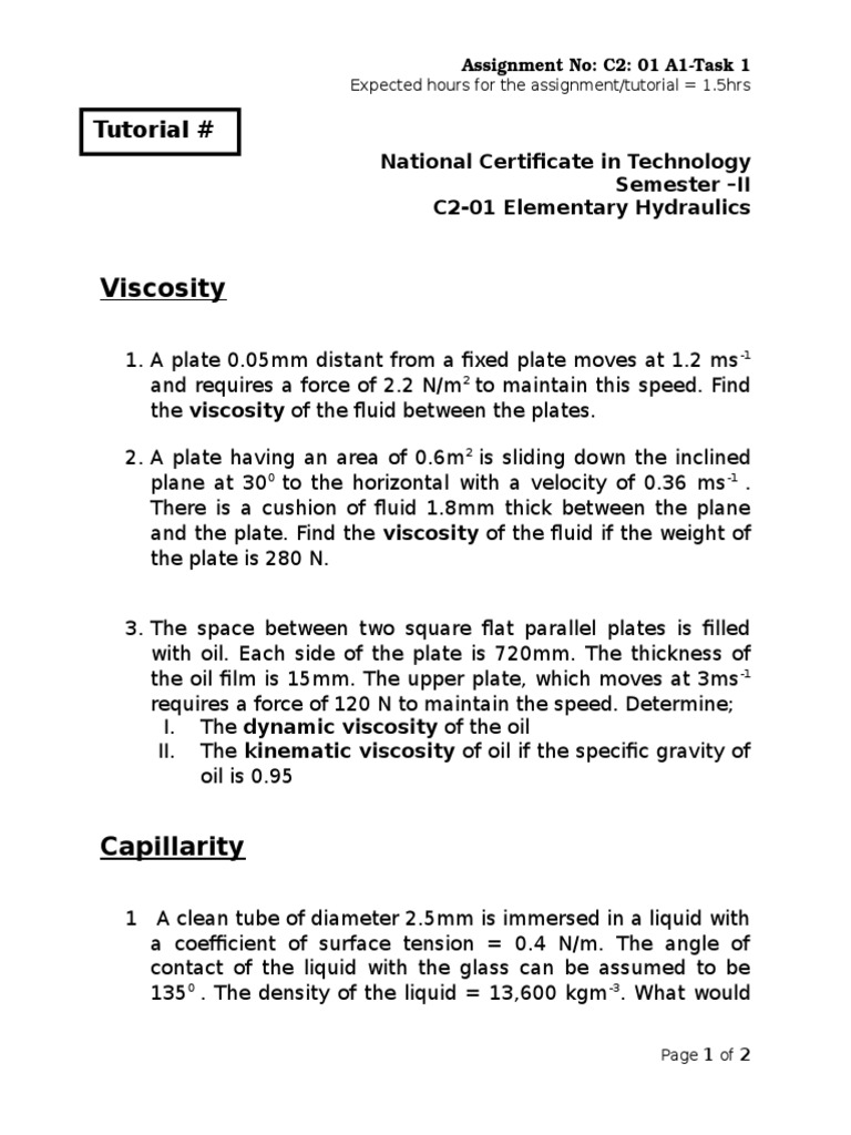 Tutorial#1 Viscosity&Capillarity | PDF
