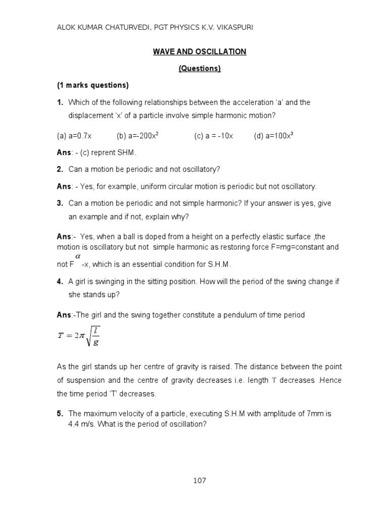 Wave and Oscillation Questions | PDF | Gases | Waves