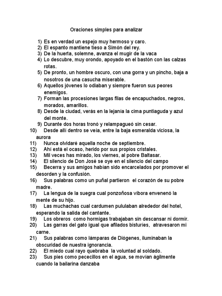 Oraciones Simples para Analizar | PDF