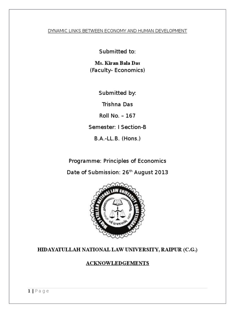 Economics Project, Sem 1B | PDF | Human Development Index | Economic Growth