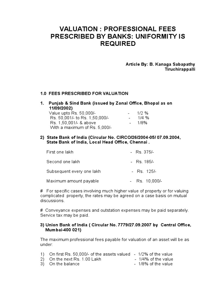 VALUATION PROFESSIONAL FEES of Various Banks | PDF | Real Estate ...