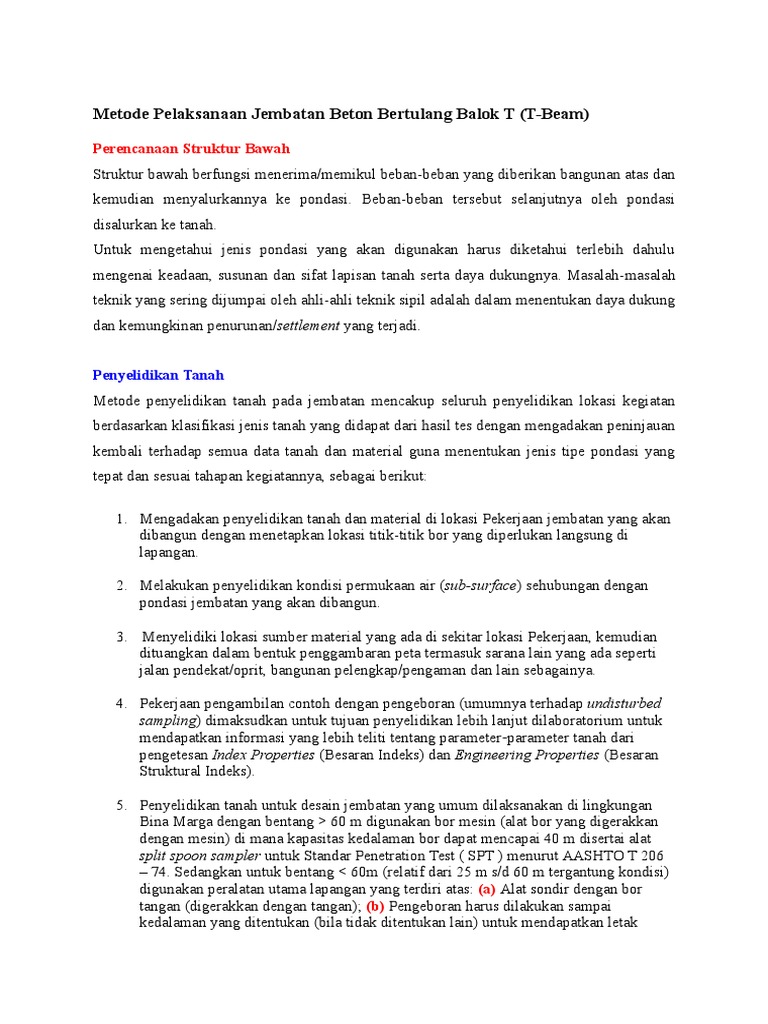 Metode Pelaksanaan Jembatan Beton Bertulang Balok T | PDF | Griya & Taman | Sains & Matematika