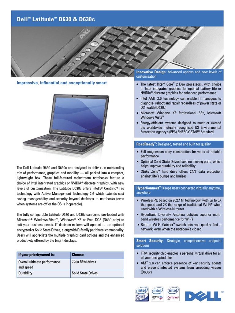 Dell Latitude D630 Specification | PDF | Laptop | Wi Fi