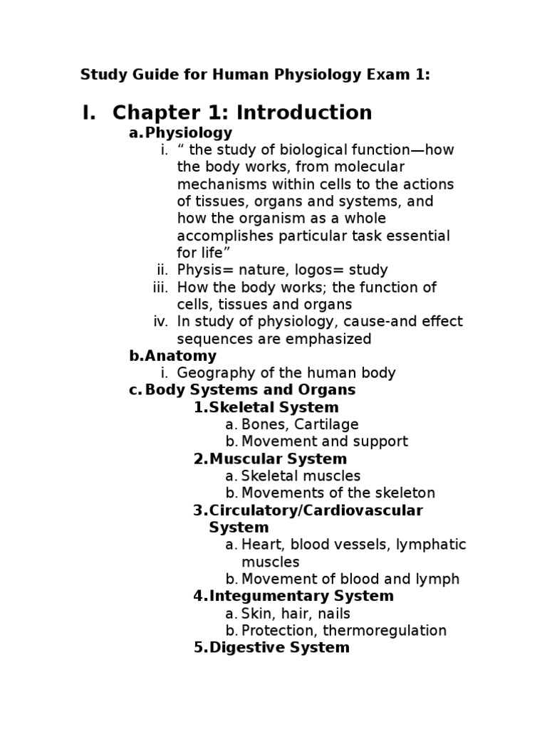Study Guide For Human Physiology Exam 1 | PDF | Human Body | Ion