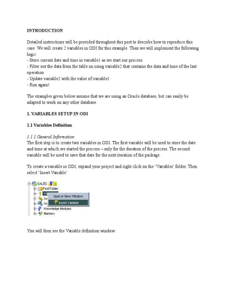 Using Variables In Odi The Timestamp Example Pdf Variable Computer Science Oracle Database