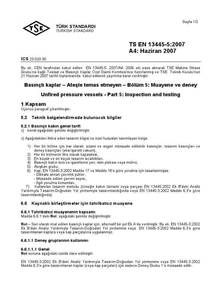TS en 13445-5 Ek A4 | PDF
