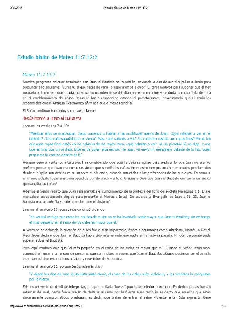 Estudio Bíblico de Mateo 11 - 7-12 - 2 PDF | PDF | Juan el Bautista ...