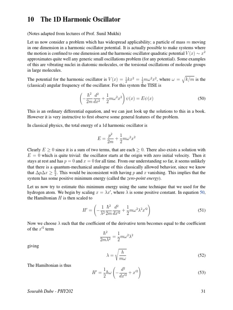 10 The 1D Harmonic Oscillator: kx mω x k/m | PDF | Wave Function | Eigenvalues And Eigenvectors