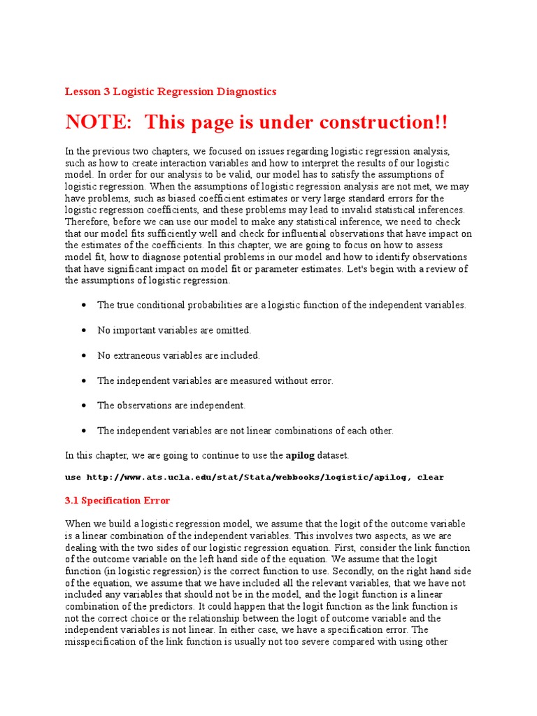 Lesson 3 Logistic Regression Diagnostics | PDF | Logistic Regression ...