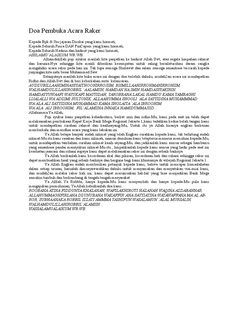 Doa Pembuka Acara Raker | PDF