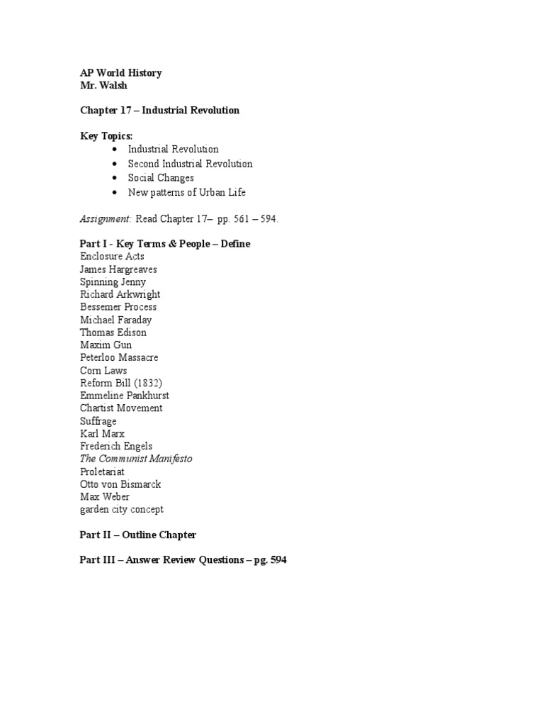 AP World History Mr. Walsh Chapter 17 - Industrial Revolution Key ...