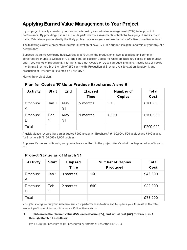 Applying Earned Value Management To Your Project | PDF | Business ...