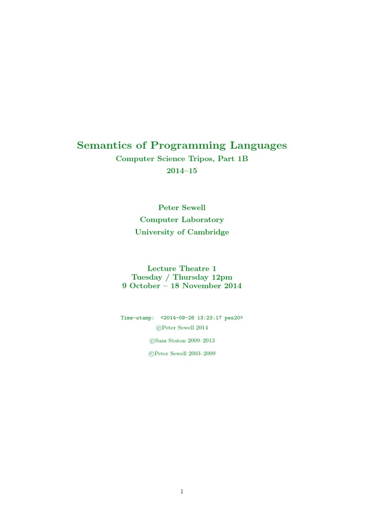 Peter Sewell - Semantics Notes | PDF | Programming Language | Data Type