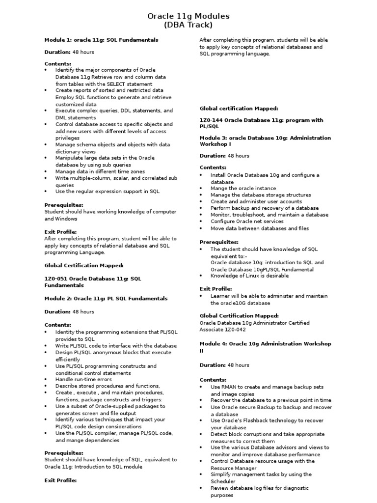 Oracle 11g Modules | PDF | Oracle Database | Pl/Sql