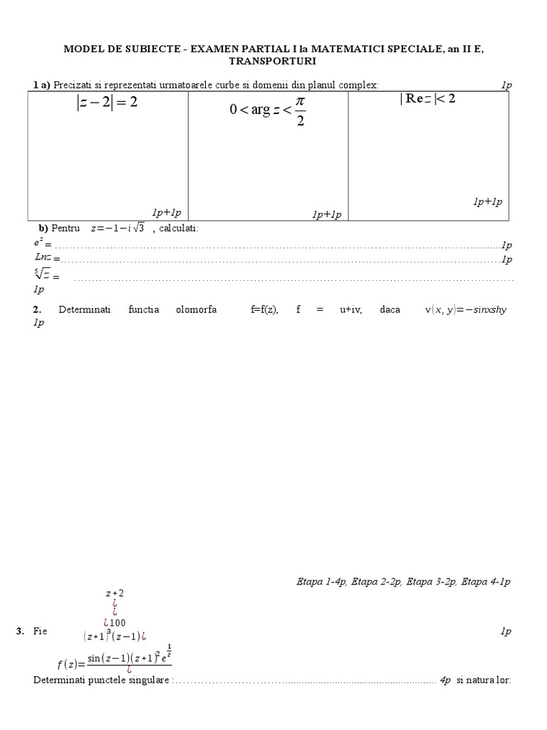 Model de Subiecte - Examen Partial I La Matematici Speciale, An II E ...