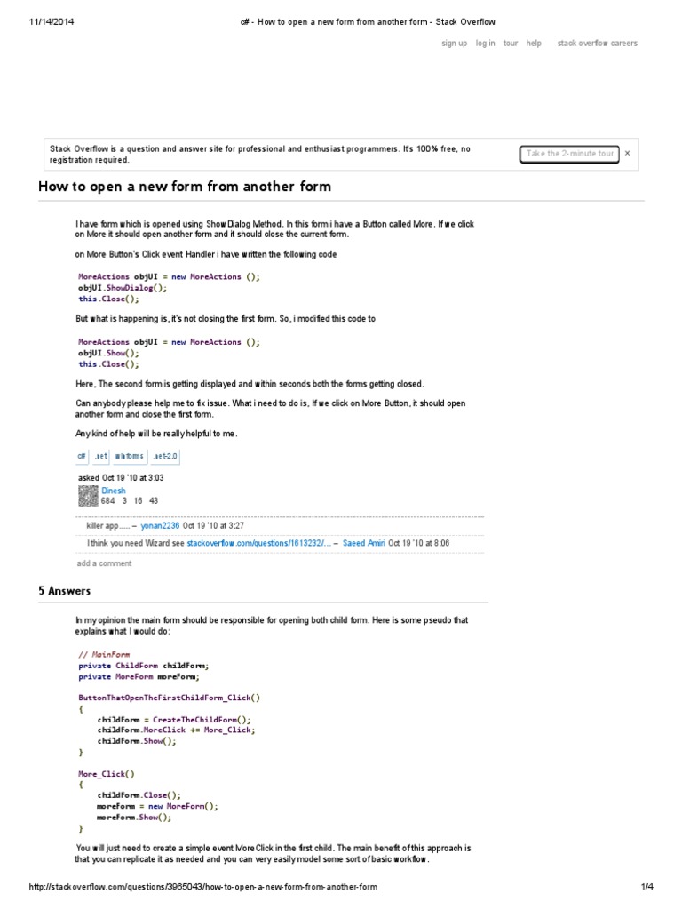 C How To Open A New Form From Another Form Stack Overflow Pdf Software Development