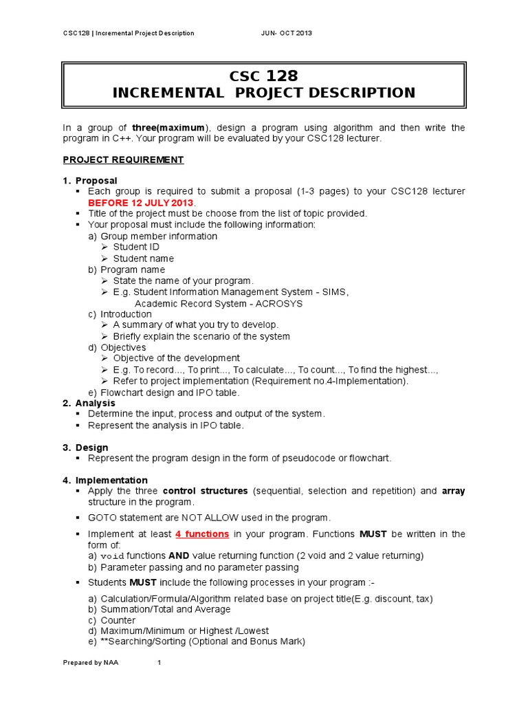 (2013 Jun) CSC128 Incremental Project | PDF | Algorithms | Parameter (Computer Programming)