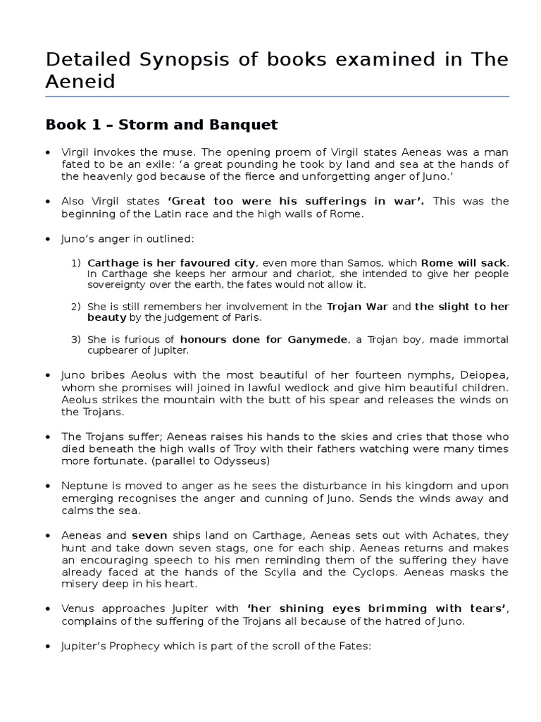 Detailed Synopsis of the Aeneid | Aeneas | Aeneid