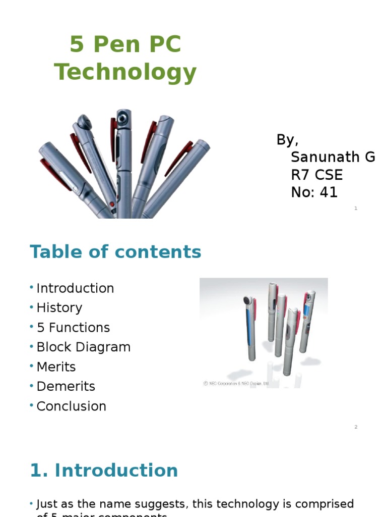 5 Pen PC Technology: By, Sanunath G R7 Cse No: 41 | PDF | Display ...
