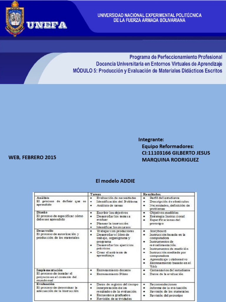 Modelo Addie | PDF | Diseño instruccional | Diseño
