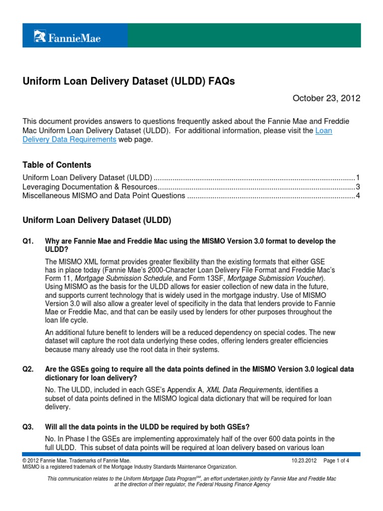 Uniform Loan Delivery Data - Set Faqs | PDF | Government Sponsored ...
