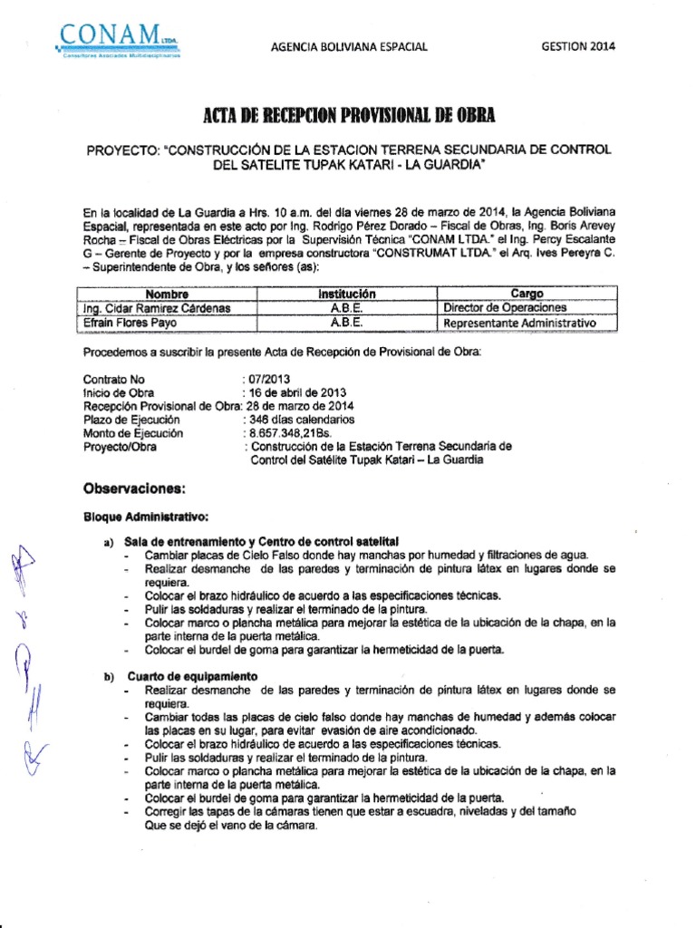 Recepcion Provisional - Estacion Terrena | PDF | Ingeniería de Edificación | Materiales de ...