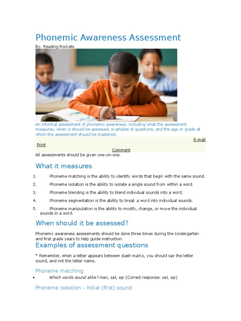 Phonemic Awareness Assessment 2 | PDF | Self-Improvement