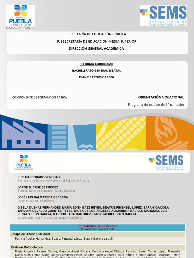 Programa de Orientación Vocacional 3° Semestre | PDF | Evaluación ...