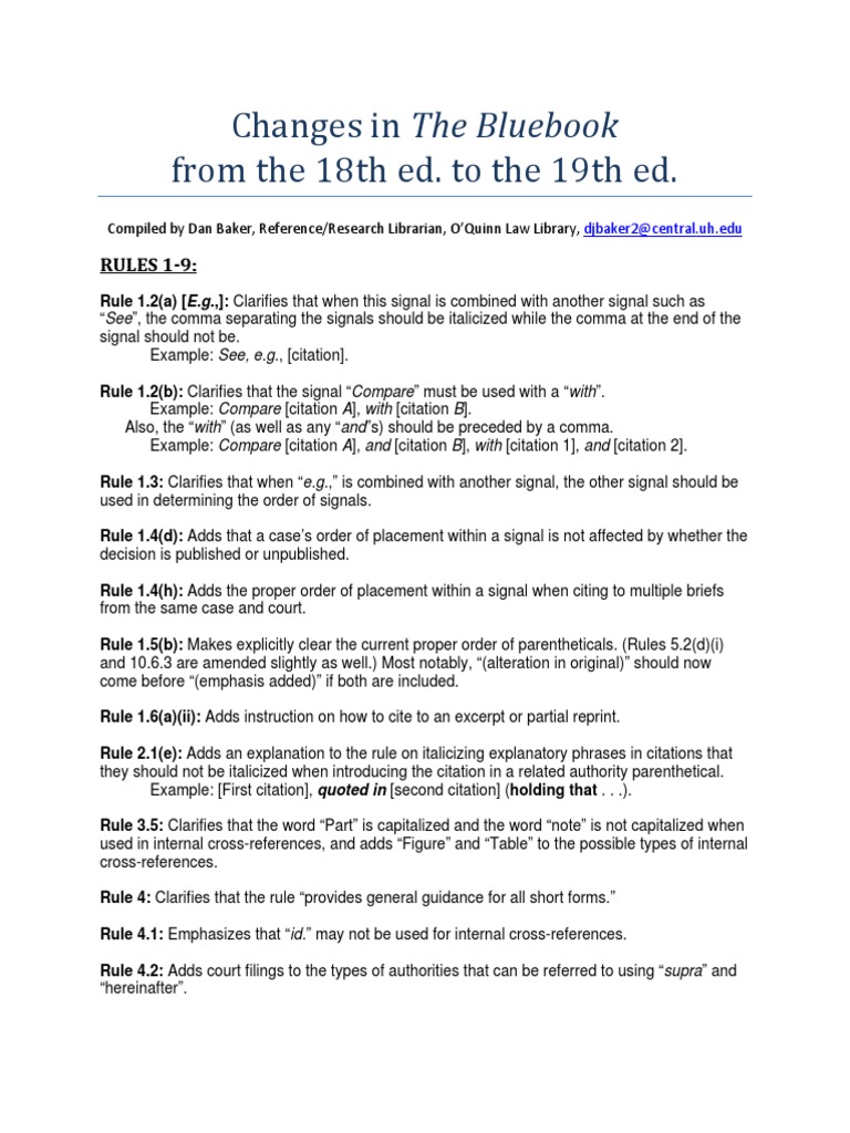Changes in The Bluebook from the 18th ed. to the 19th ed.: A ...