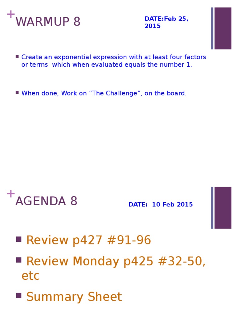 Warmup 7 3 8th | PDF