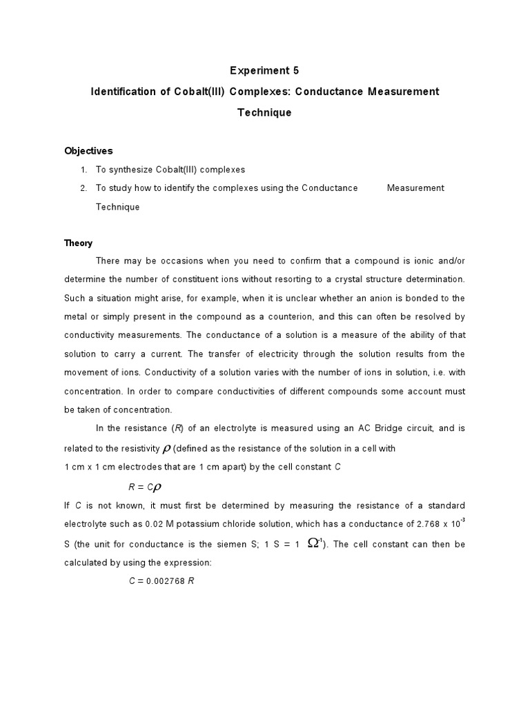 Experiment 5 | PDF | Solution | Coordination Complex