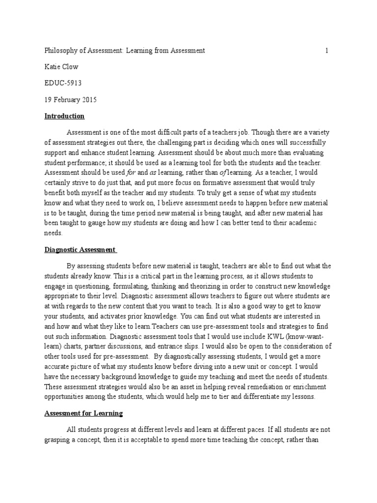 Philosophy of Assessment | PDF | Educational Assessment | Test (Assessment)