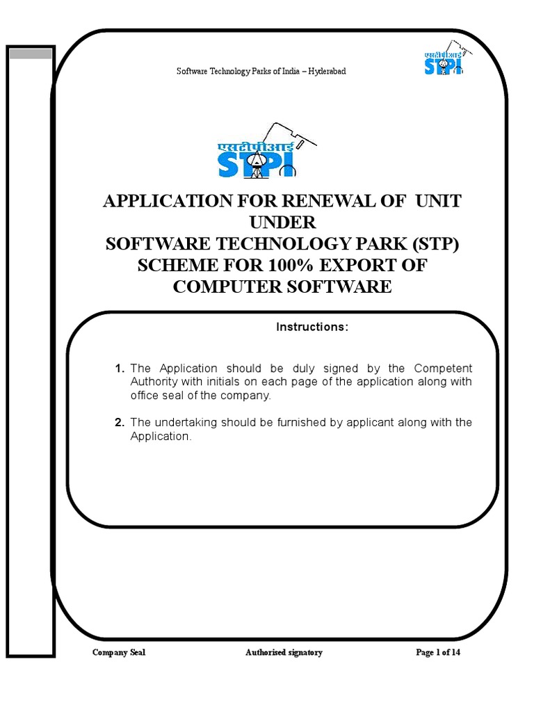 Application For Renewal of Unit Under Software Technology Park (STP ...