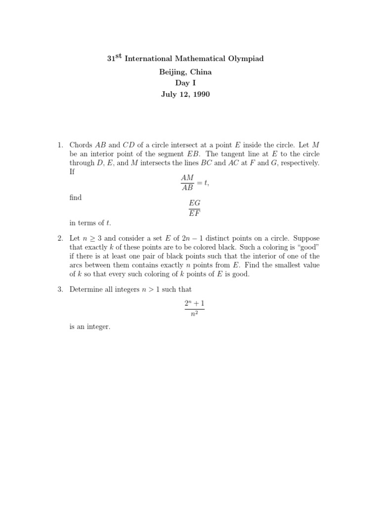 Imo Questions Part 4 1990 1999 Pdf Matrix Mathematics Triangle