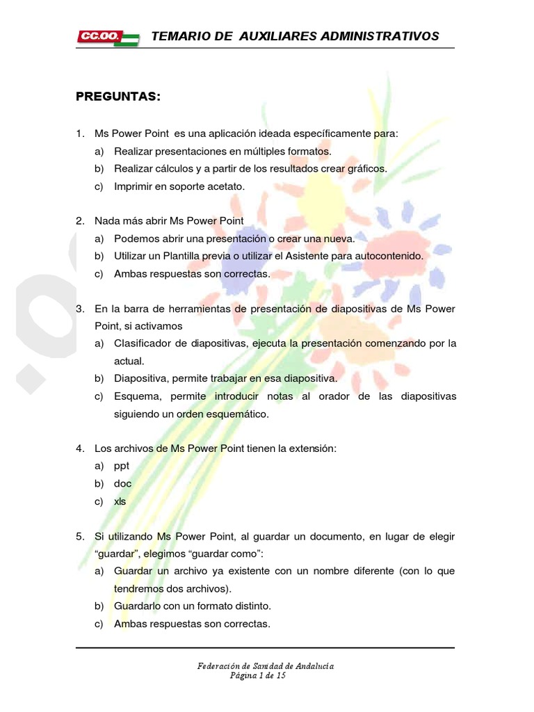 Preguntas y Respuestas | Microsoft Power Point | Spreadsheet