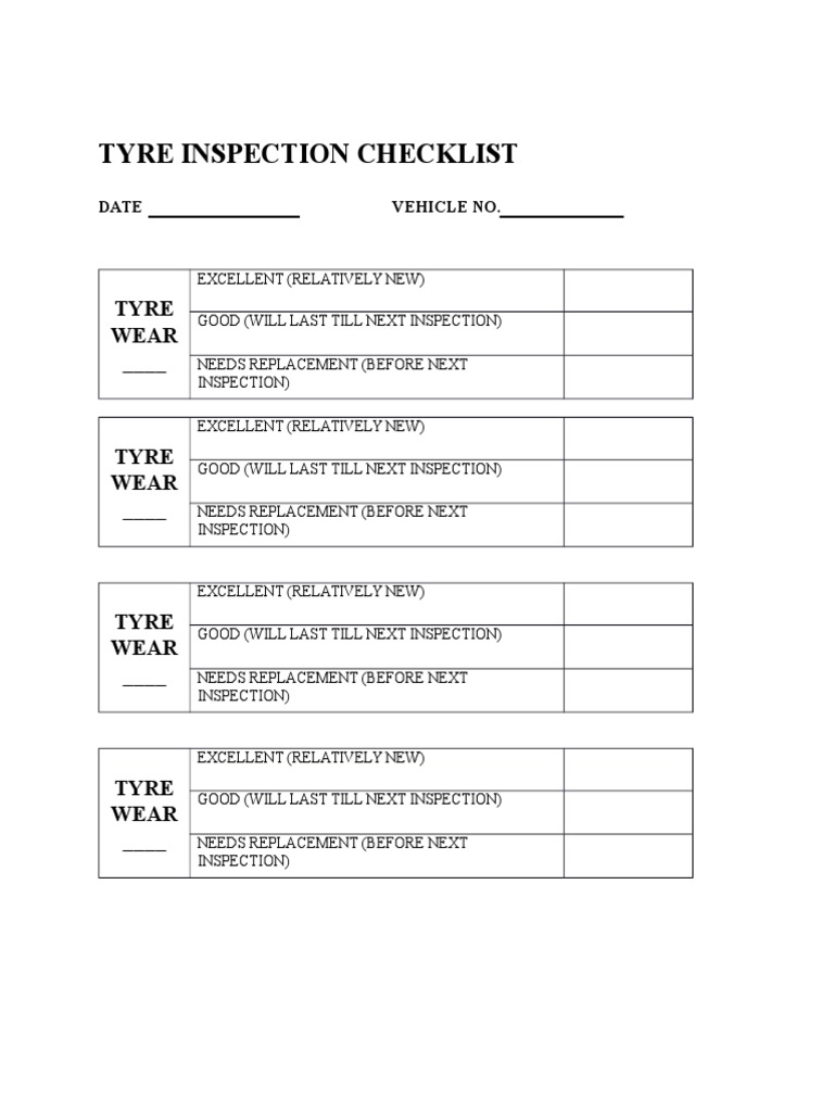 Tyre Inspection Checklist | PDF