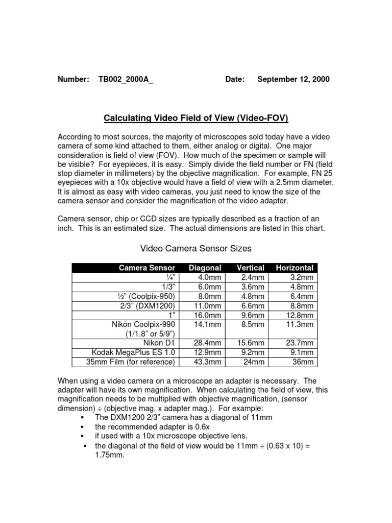 Calculating Video Field of View | PDF | Field Of View | Camera