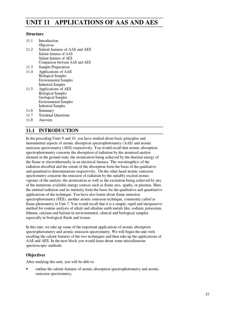 Unit 11 Applications of AAS and AES | PDF | Atomic Absorption ...