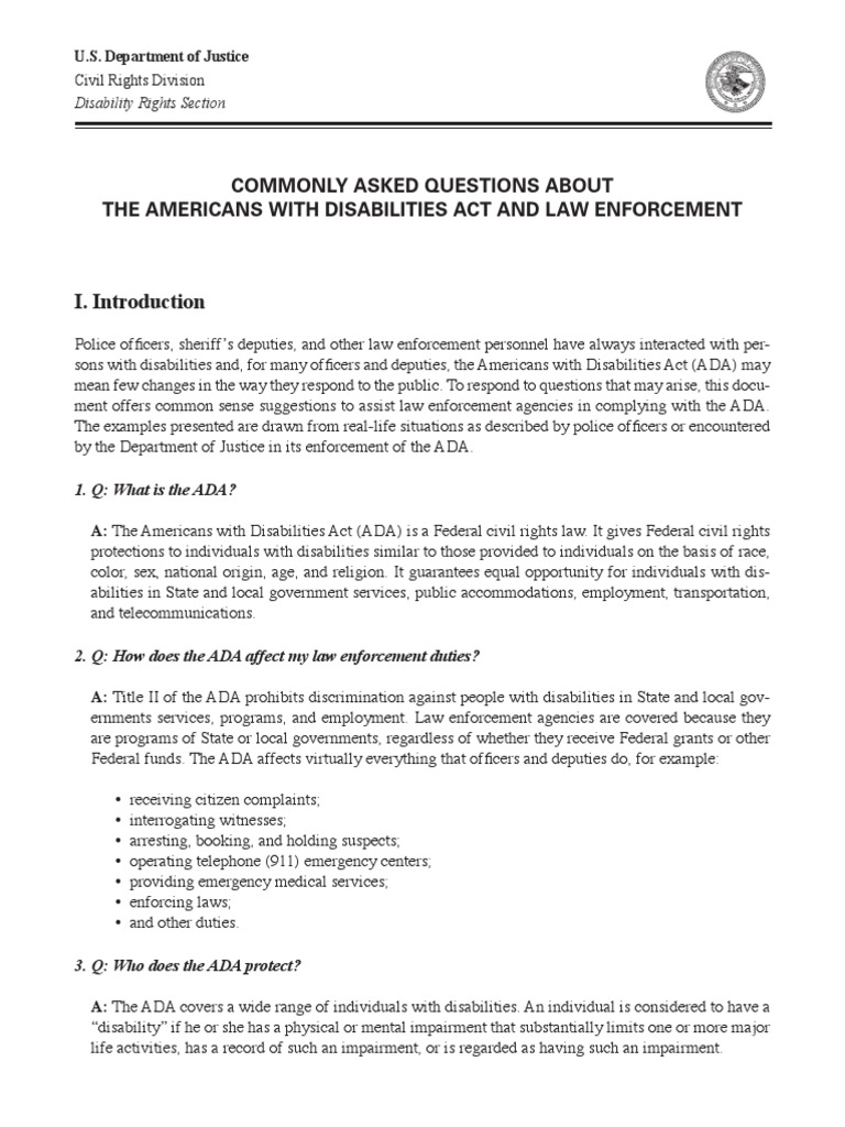 Commonly Asked Questions About The Americans With Disabilities Act and ...